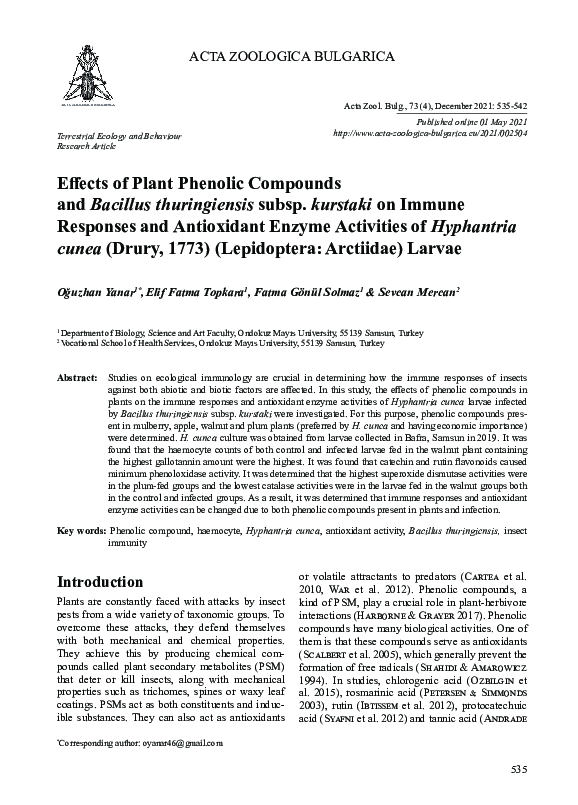 (PDF) Effects of Plant Phenolic Compounds and Bacillus thuringiensis ...