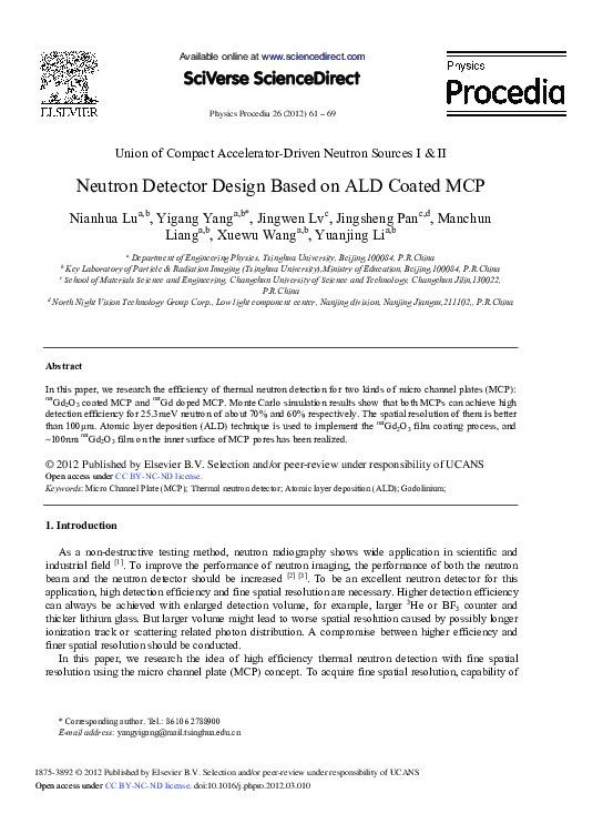 (PDF) Neutron Detector Design Based on ALD Coated MCP