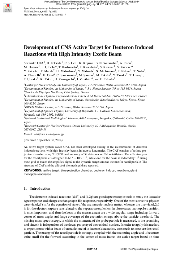 (PDF) Development of CNS Active Target for Deuteron Induced Reactions ...