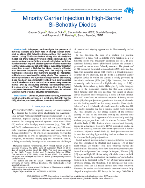 (PDF) Minority Carrier Injection in High-Barrier Si-Schottky Diodes