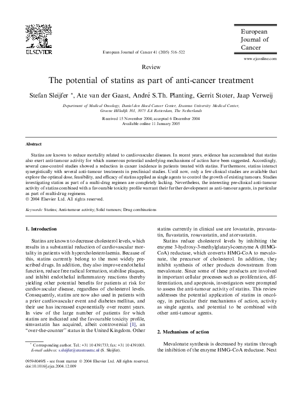 (PDF) The potential of statins as part of anti-cancer treatment