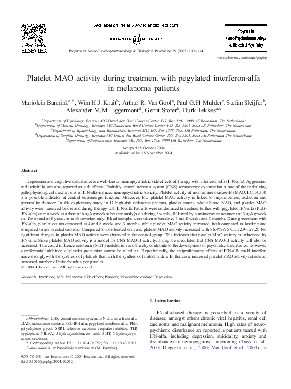 (PDF) Platelet MAO activity during treatment with pegylated interferon ...