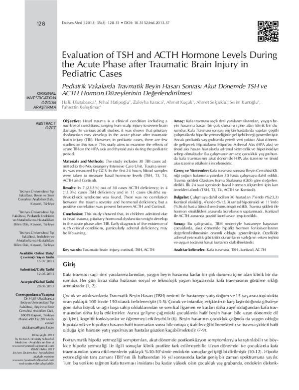 (PDF) Evaluation of TSH and ACTH Hormone Levels During the Acute Phase ...