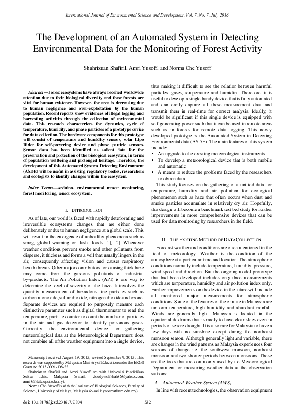 (PDF) The Development of an Automated System in Detecting Environmental ...