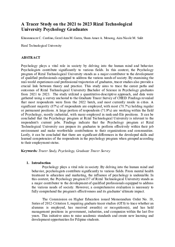 (PDF) A Tracer Study on the 2021 to 2023 Rizal Technological University ...
