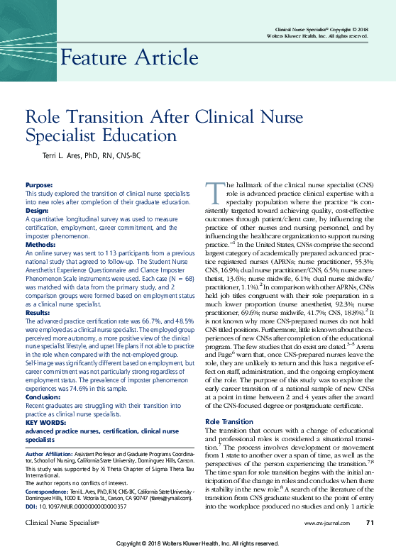 (PDF) Role Transition After Clinical Nurse Specialist Education