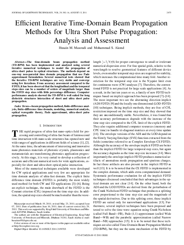 (PDF) Efficient Iterative Time-Domain Beam Propagation Methods for Ultra Short Pulse Propagation ...