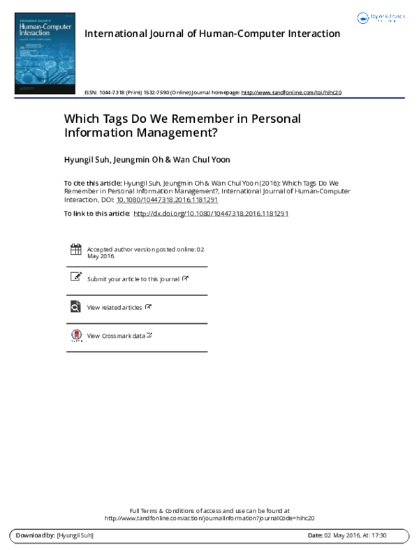 (PDF) Which Tags Do We Remember in Personal Information Management?