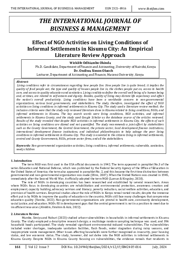 (PDF) Effect of NGO Activities on Living Conditions of Informal ...