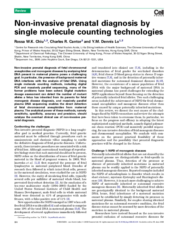 Pdf Non Invasive Prenatal Diagnosis By Single Molecule Counting