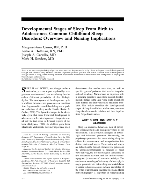 (PDF) Developmental stages of sleep from birth to adolescence, common ...