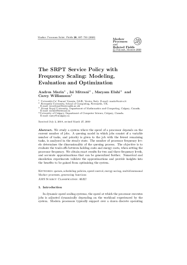 (PDF) The SRPT Service Policy with Frequency Scaling: Modeling, Evaluation and Optimization