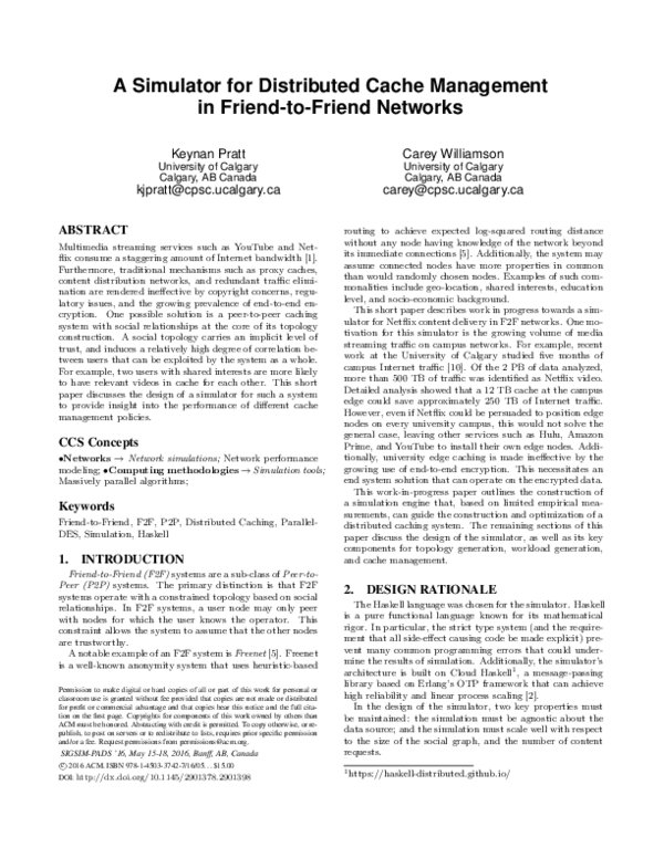 (PDF) A Simulator for Distributed Cache Managementin Friend-to-Friend Networks