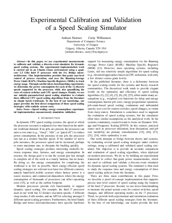 Pdf Experimental Calibration And Validation Of A Speed Scaling Simulator