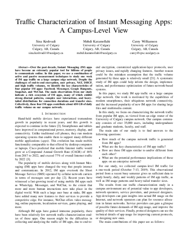 (PDF) Traffic Characterization of Instant Messaging Apps: A Campus ...