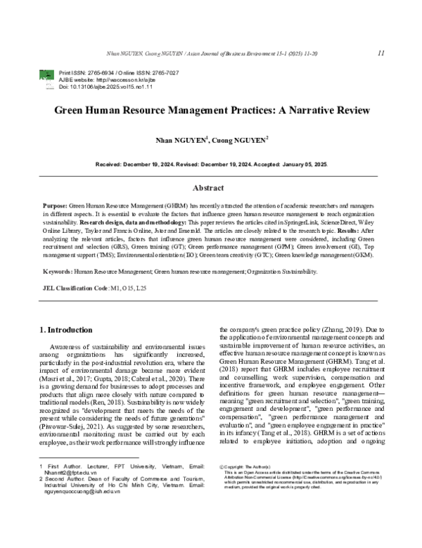 (PDF) Green Human Resource Management Practices: A Narrative Review