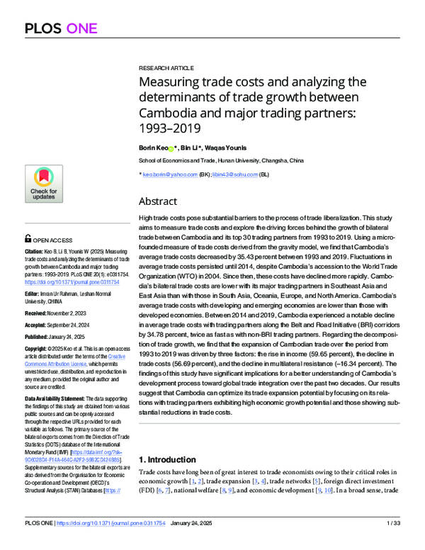 (PDF) Measuring trade costs and analyzing the determinants of trade ...