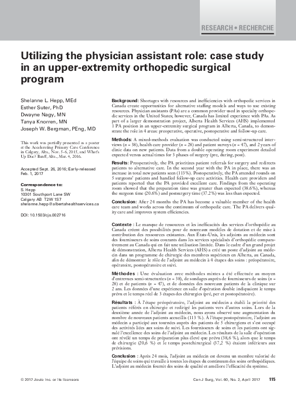 (PDF) Utilizing the physician assistant role: case study in an upper ...