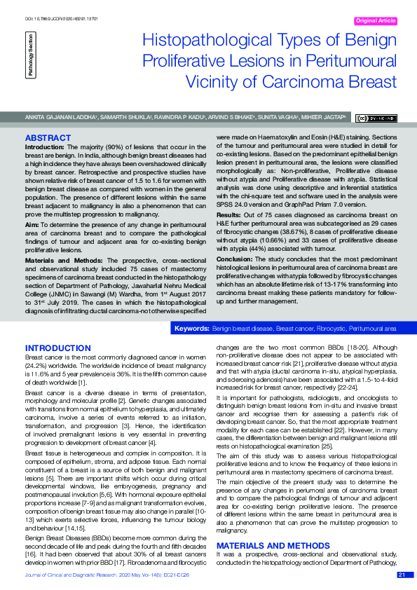 (PDF) Histopathological Types of Benign Proliferative Lesions in Peritumoural Vicinity of ...