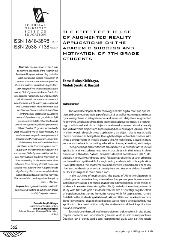 (PDF) The Effect of the Use of Augmented Reality Applications on the ...