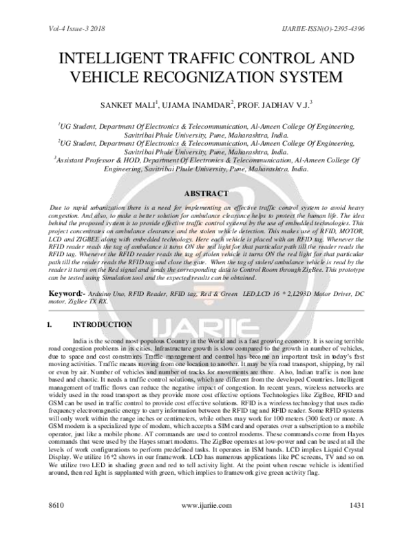 (PDF) Intelligent Traffic Control and Vechile Recognization System