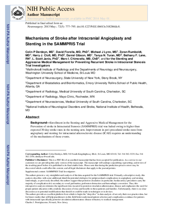 (PDF) Mechanisms of Stroke After Intracranial Angioplasty and Stenting ...