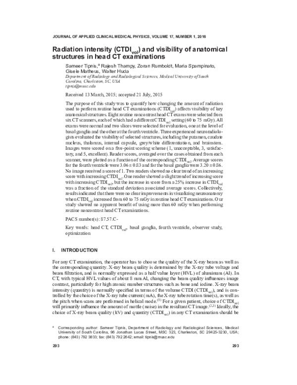 (PDF) Radiation intensity (CTDIvol) and visibility of anatomical ...
