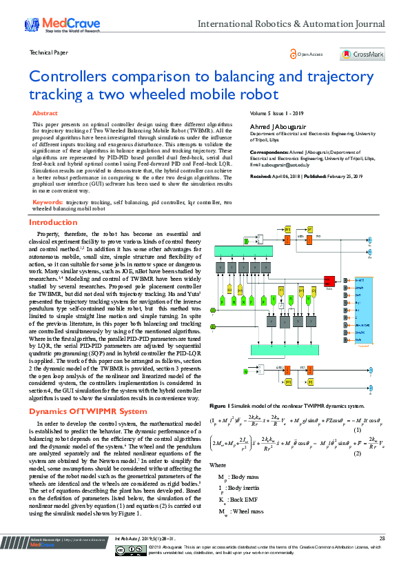 (PDF) Controllers comparison to balancing and trajectory tracking a two wheeled mobile robot
