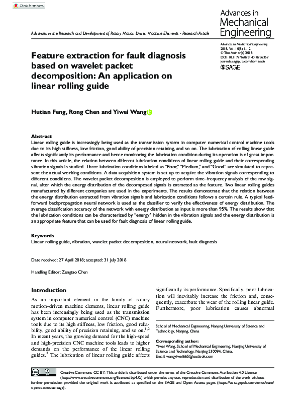 (PDF) Feature extraction for fault diagnosis based on wavelet packet decomposition: An ...