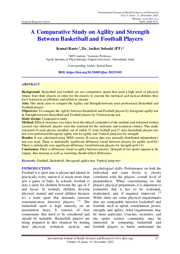 (PDF) A Comparative Study on Agility and Strength Between Basketball ...