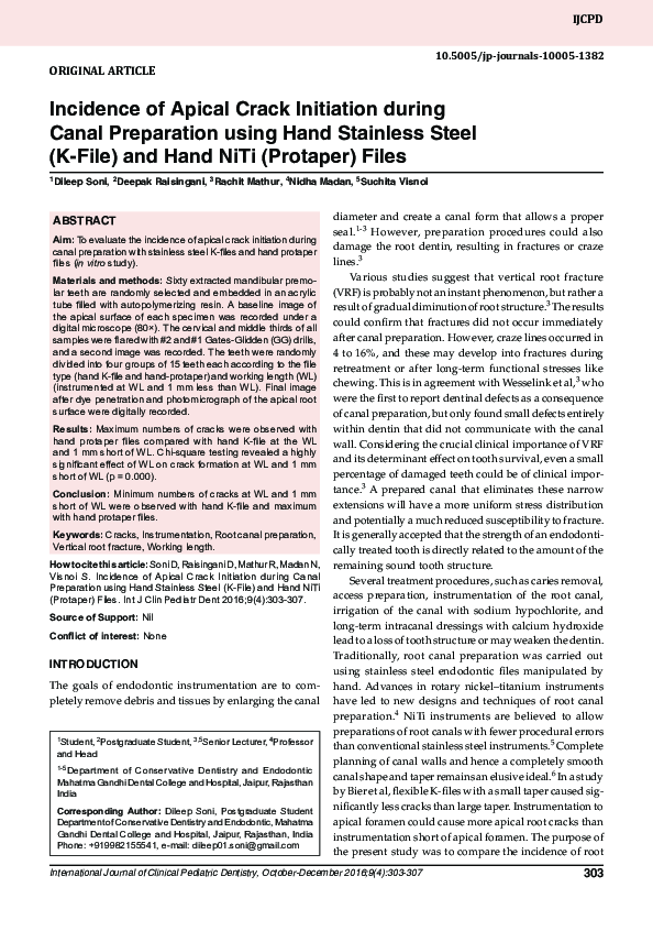 (PDF) Incidence of Apical Crack Initiation during Canal Preparation ...