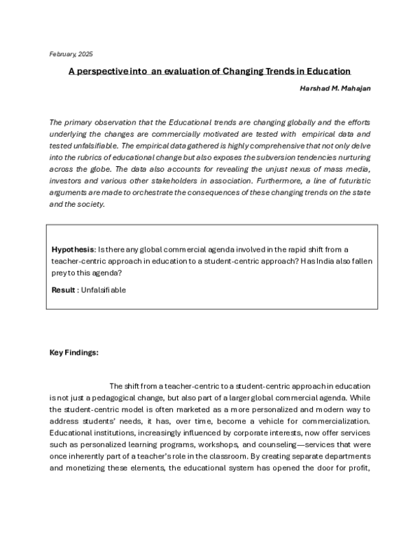 (PDF) A perspective into an evaluation of Changing Trends in Education