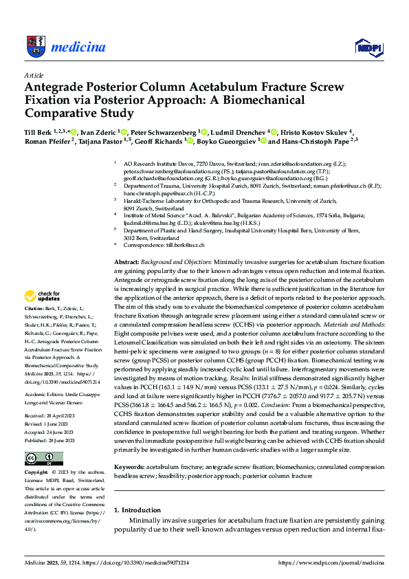 (PDF) Antegrade Posterior Column Acetabulum Fracture Screw Fixation via ...