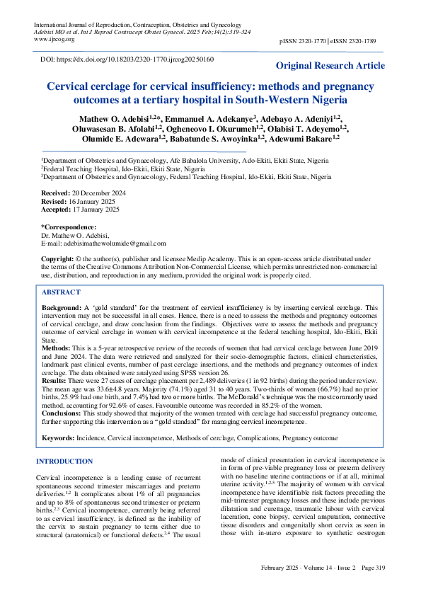 (PDF) Cervical cerclage for cervical insufficiency: methods and ...