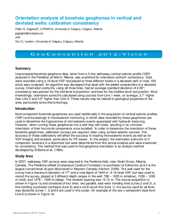 (PDF) Orientation analysis of borehole geophones in vertical and ...