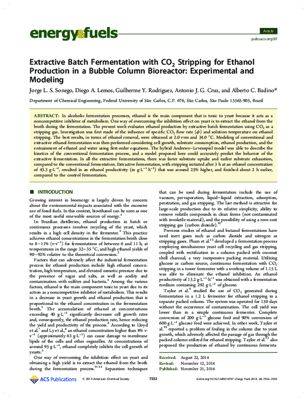 (PDF) Extractive Batch Fermentation with CO2 Stripping for Ethanol ...