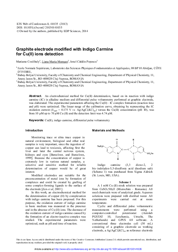 (PDF) Graphite electrode modified with Indigo Carmine for Cu(II) ions ...