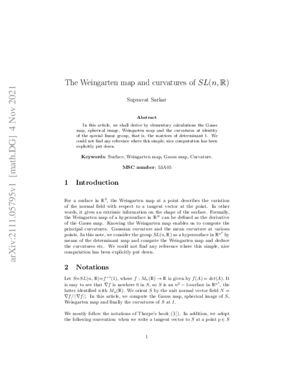 (PDF) The Weingarten map and curvatures of SL(n, R)