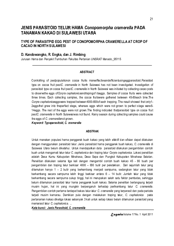 (PDF) JENIS PARASITOID TELUR HAMA Conopomorpha cramerella PADA TANAMAN ...