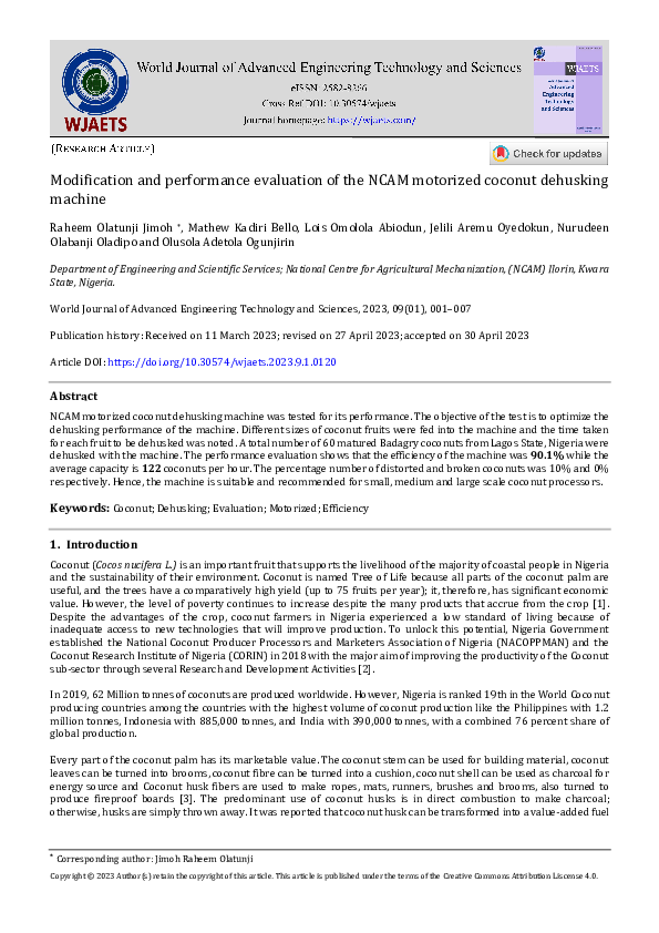 (PDF) Modification and performance evaluation of the NCAM motorized ...