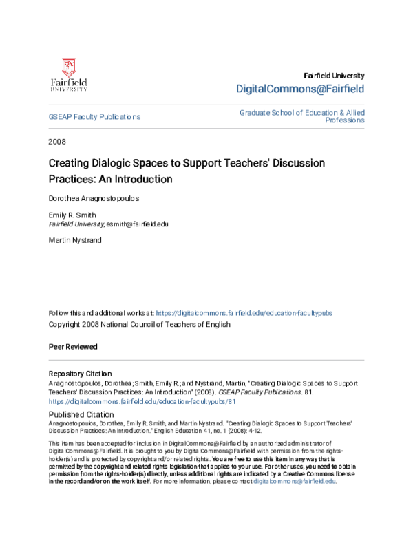 (PDF) Creating Dialogic Spaces to Support Teachers' Discussion Practices: An Introduction