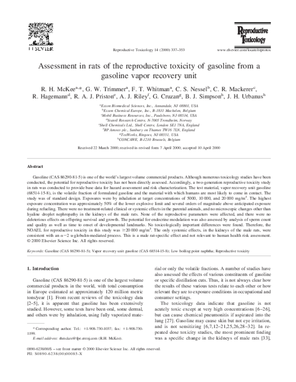 (PDF) Assessment in rats of the reproductive toxicity of gasoline from ...