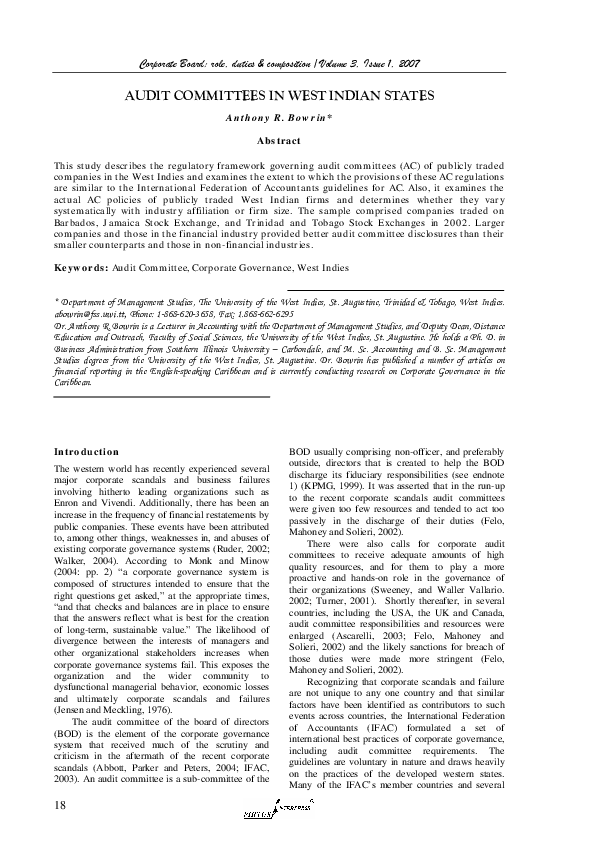 (PDF) Audit Committees in West Indian States
