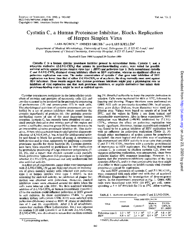 (PDF) Cystatin C, a human proteinase inhibitor, blocks replication of ...