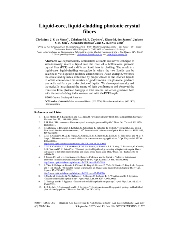 (PDF) Liquid-core, liquid-cladding photonic crystal fibers