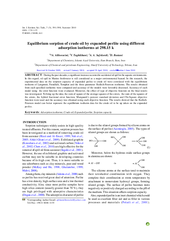 (PDF) Equilibrium sorption of crude oil by expanded perlite using ...