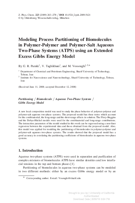(PDF) Modeling Process Partitioning of Biomolecules in Polymer-Polymer and Polymer-Salt Aqueous ...