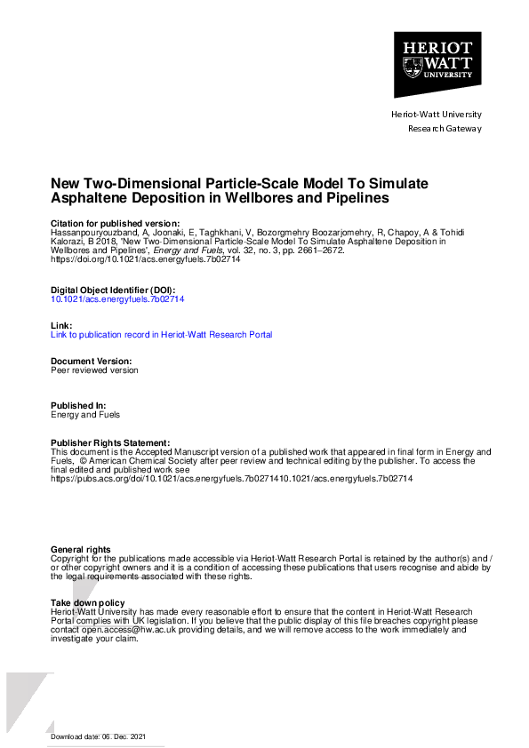 Pdf New Two Dimensional Particle Scale Model To Simulate Asphaltene