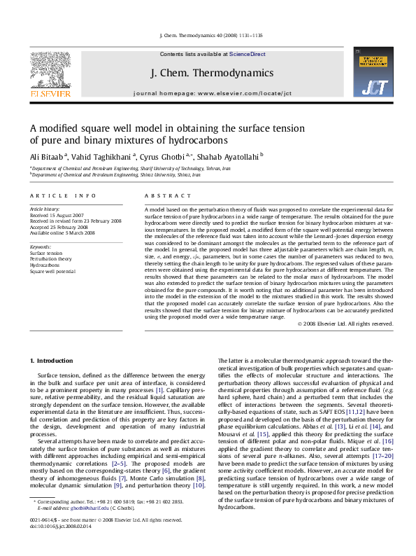 (PDF) A modified square well model in obtaining the surface tension of ...