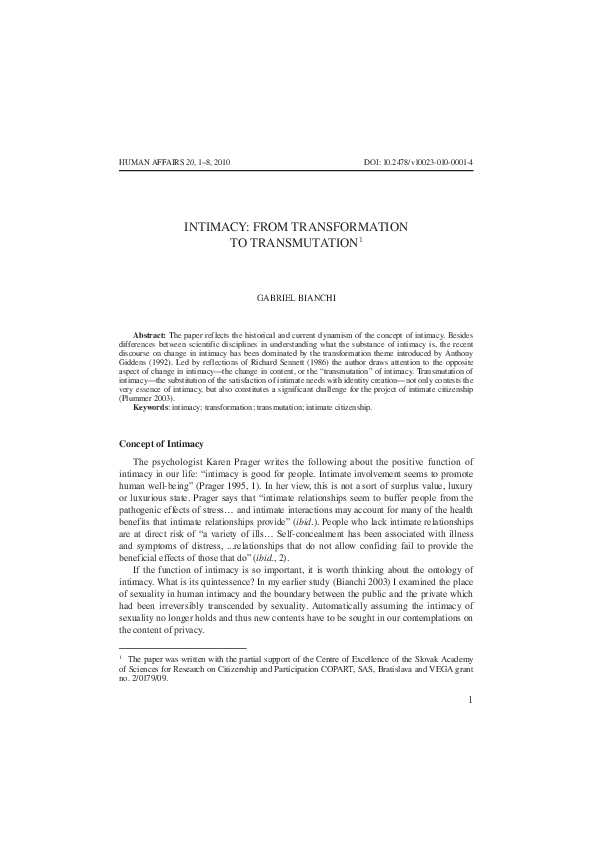 (PDF) Intimacy: From Transformation to Transmutation